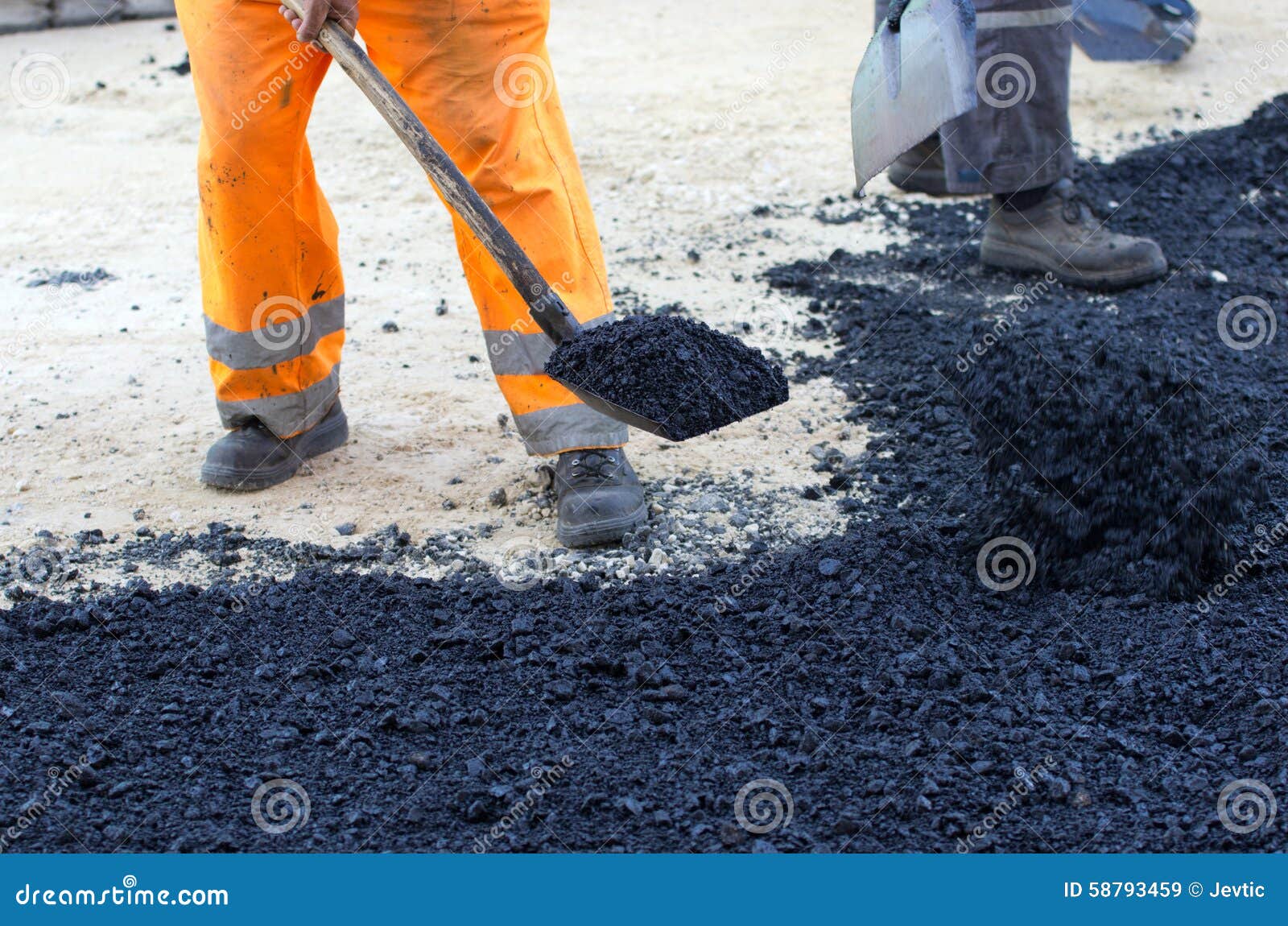 Worker with Shovel on Asphalt Stock Image - Image of asphalting ...