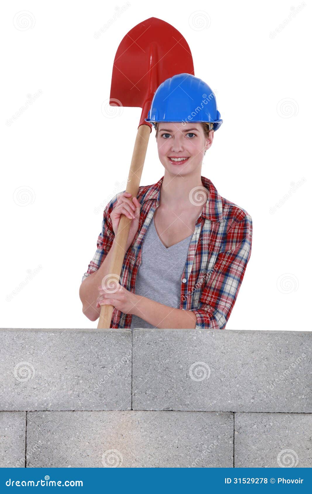 Worker with a shovel stock photo. Image of wall, labor - 31529278