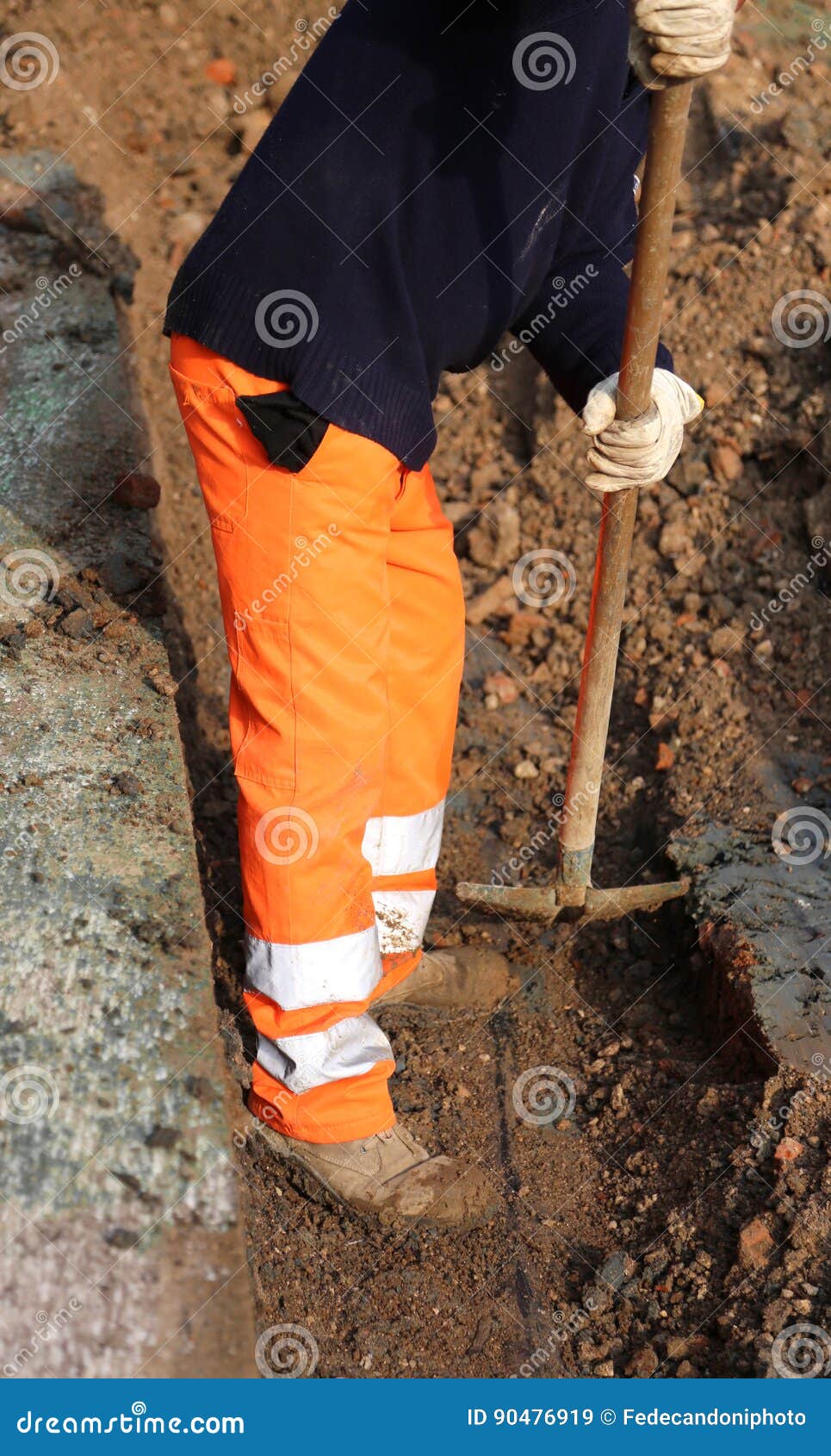 Worker with the Shovel Inside at Trench in the Roadwork Stock Image ...
