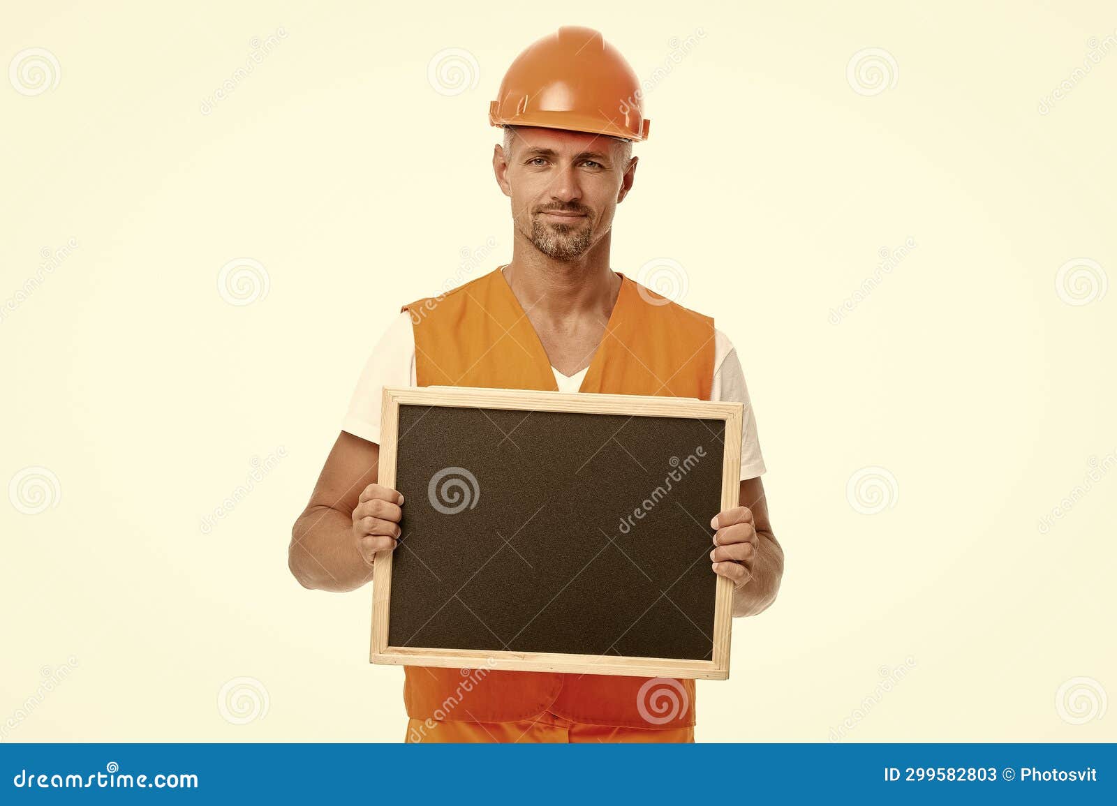 Worker Show Advertisement Isolated on White. Worker Show Advertisement ...