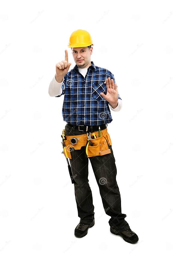 Worker showing stop sign stock photo. Image of mechanic - 6941838