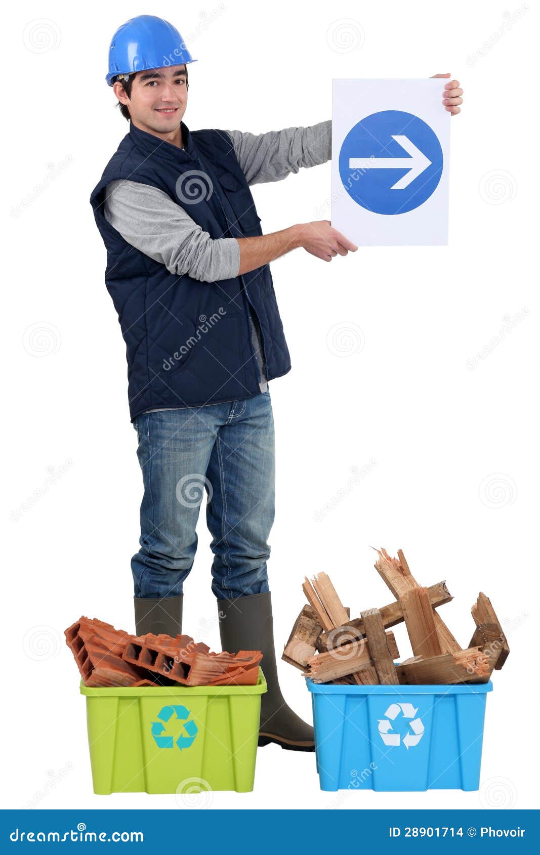 Worker Showing the Way To Recycling. Stock Photo - Image of sort ...