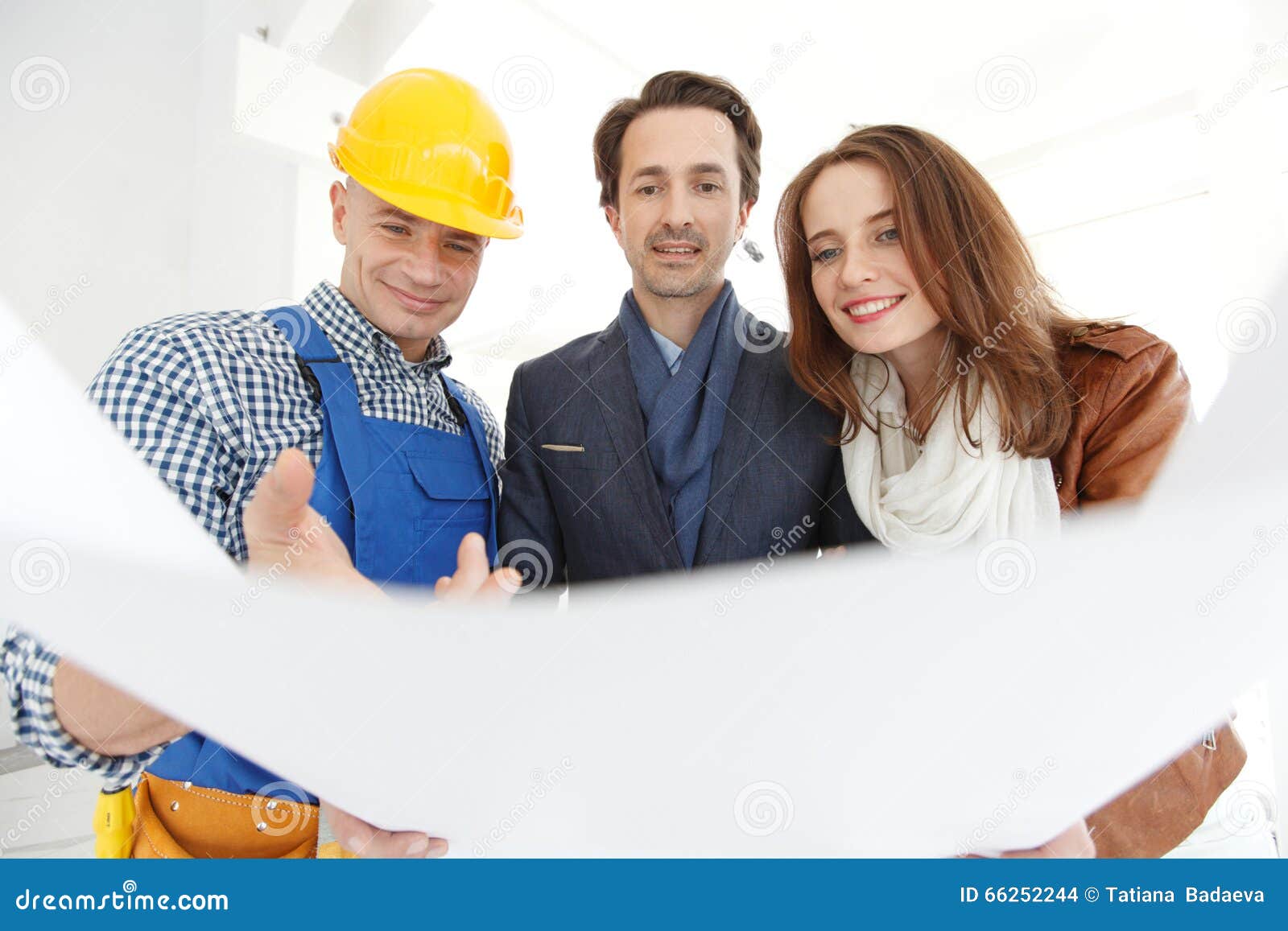 Worker Shows House Design Plans Stock Photo - Image of showing ...