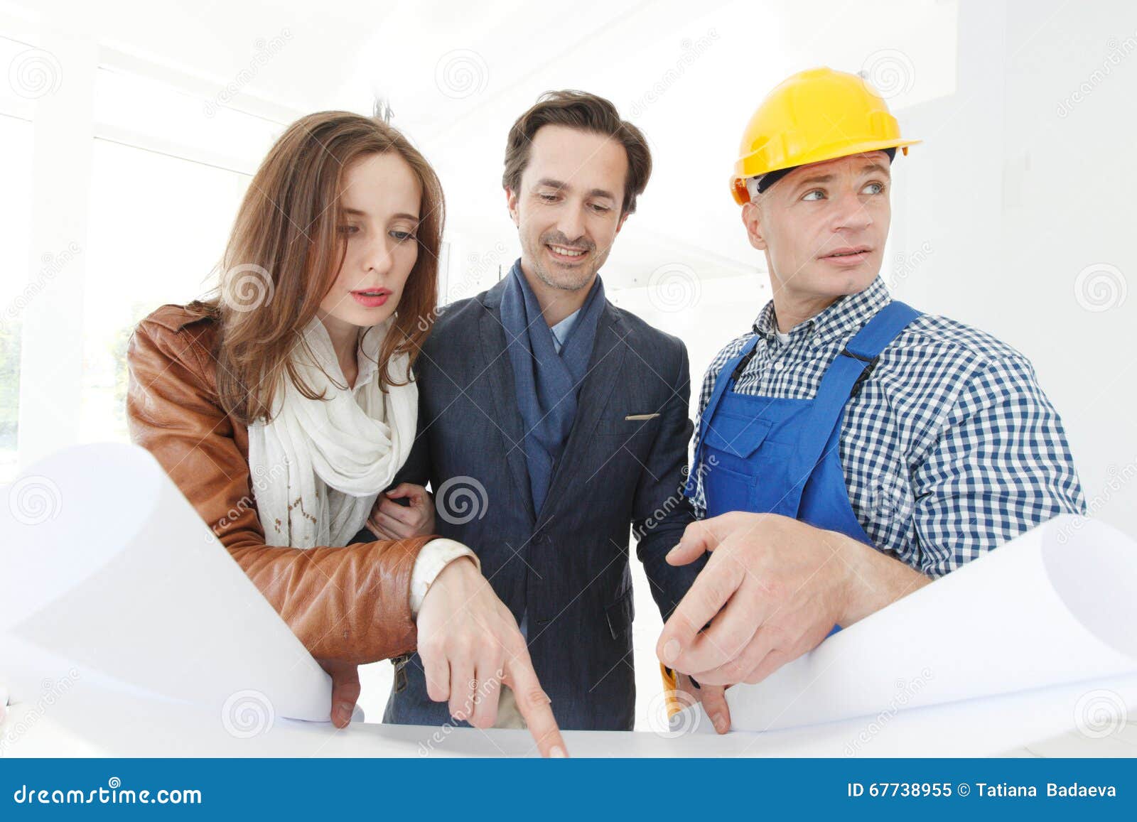 Worker Shows House Design Plans Stock Image - Image of site, smiling ...