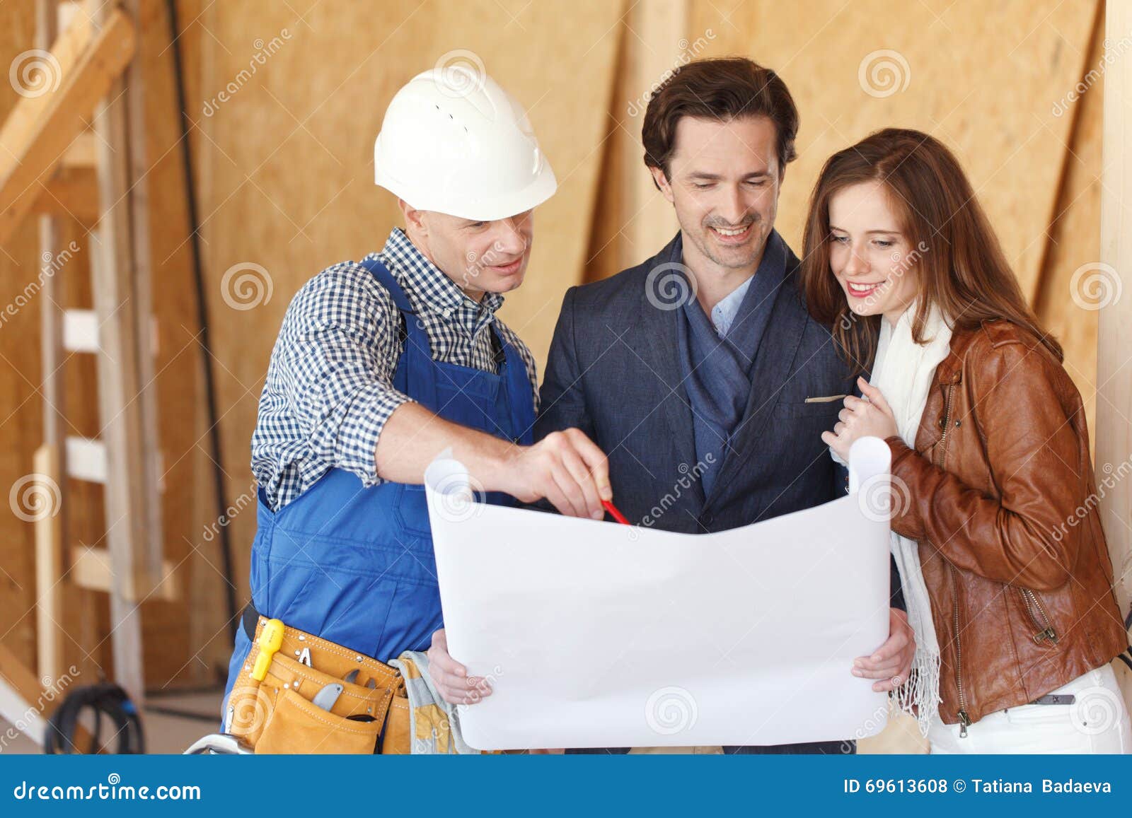 Worker Shows House Design Plans Stock Photo - Image of design, family ...