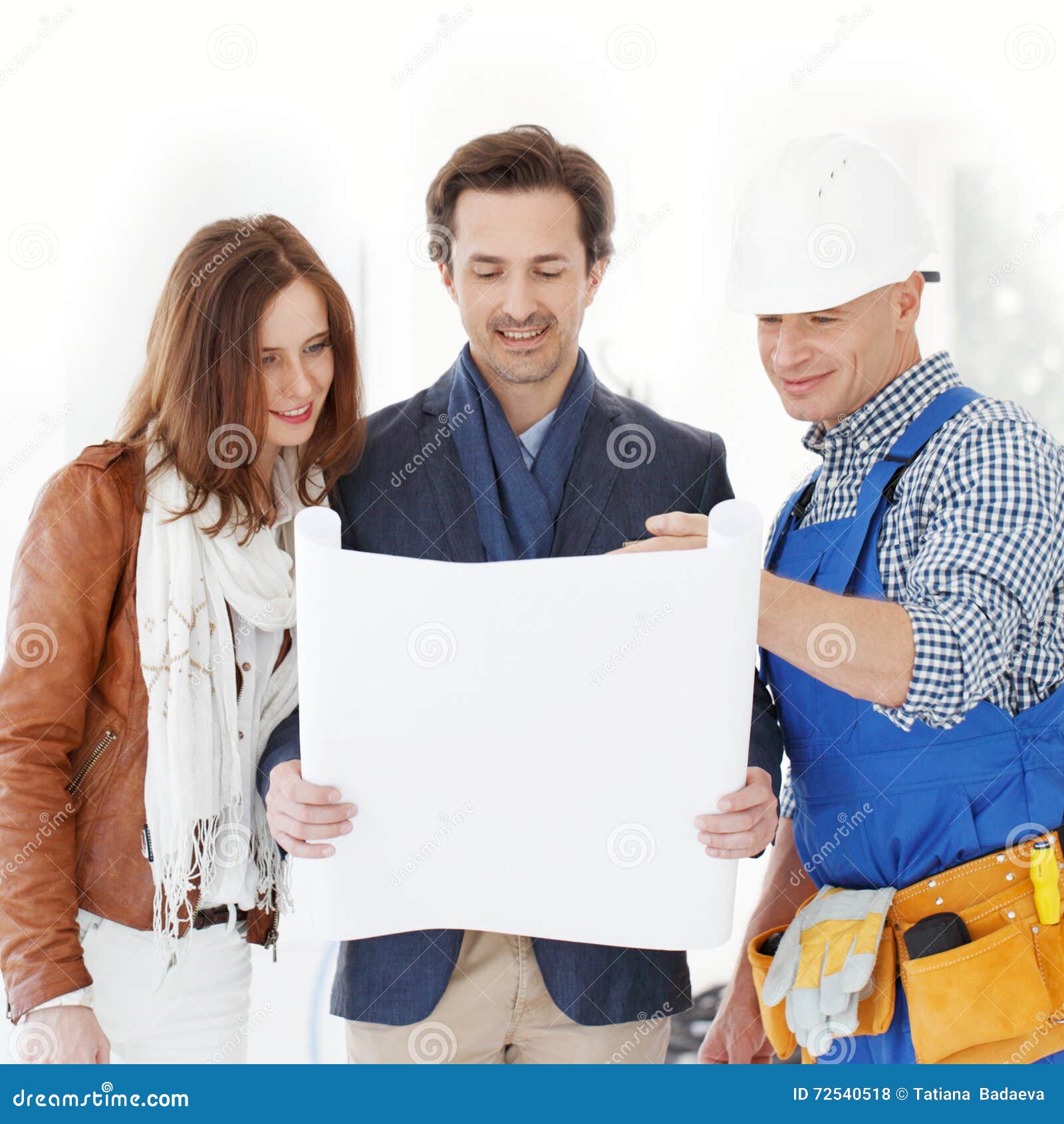 Worker Shows House Design Plans Stock Photo - Image of work, home: 72540518