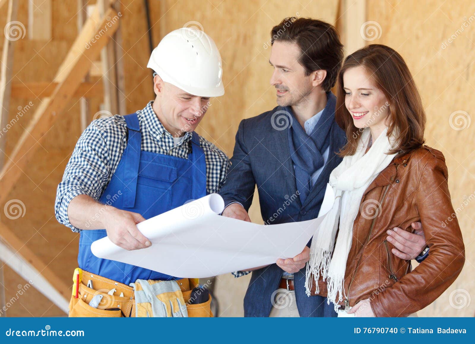 Worker Shows House Design Plans Stock Photo - Image of work, worker ...