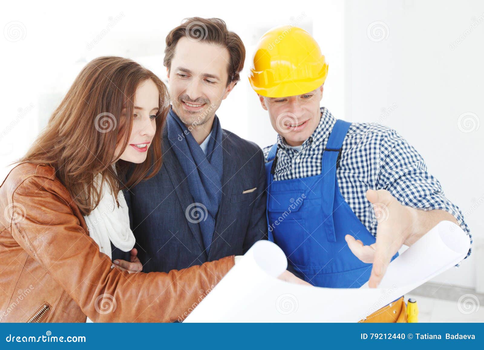 Worker Shows House Design Plans Stock Photo - Image of uniform, worker ...