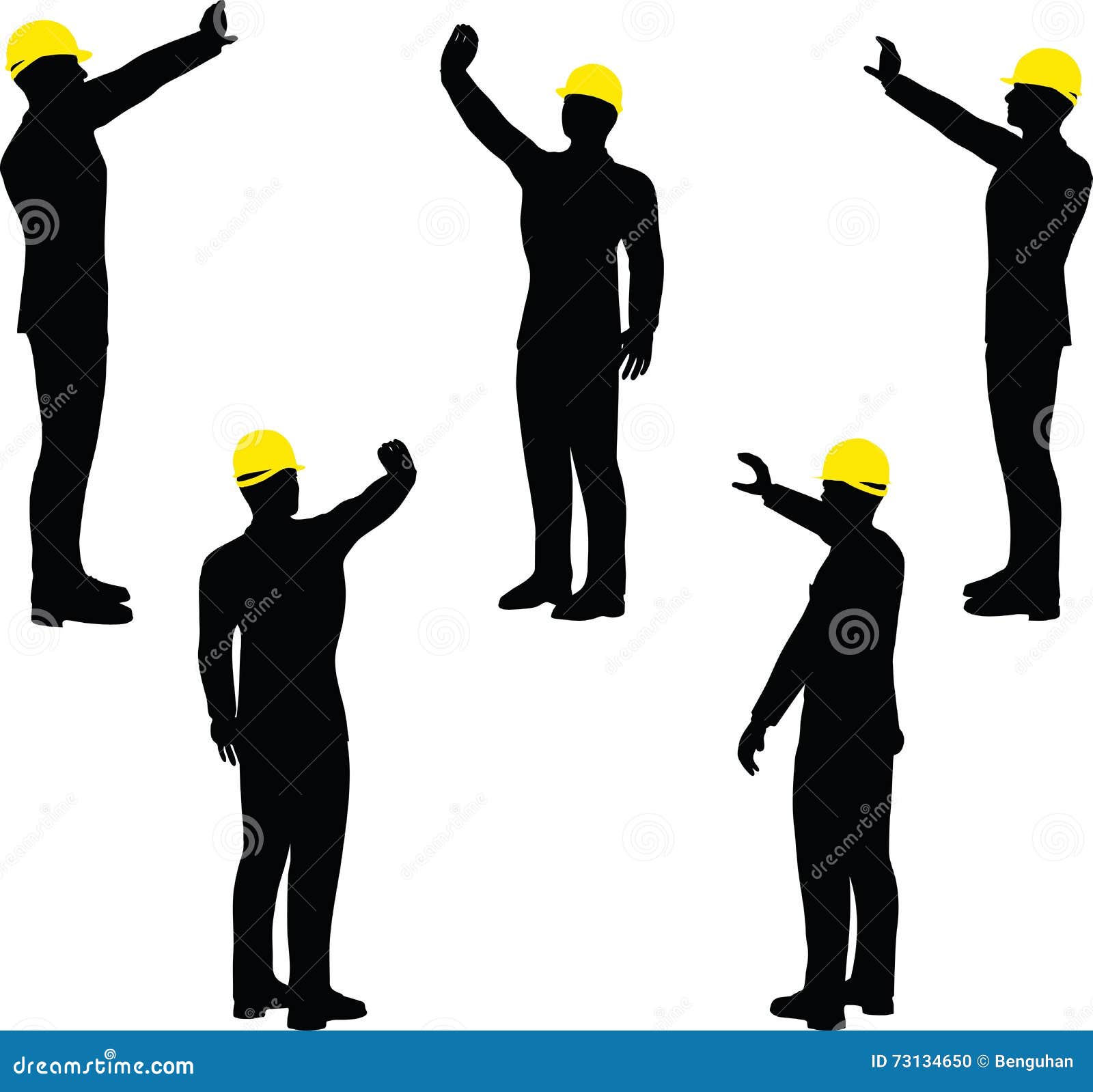 Worker Silhouette with Yellow Protective Headgear Stock Vector ...