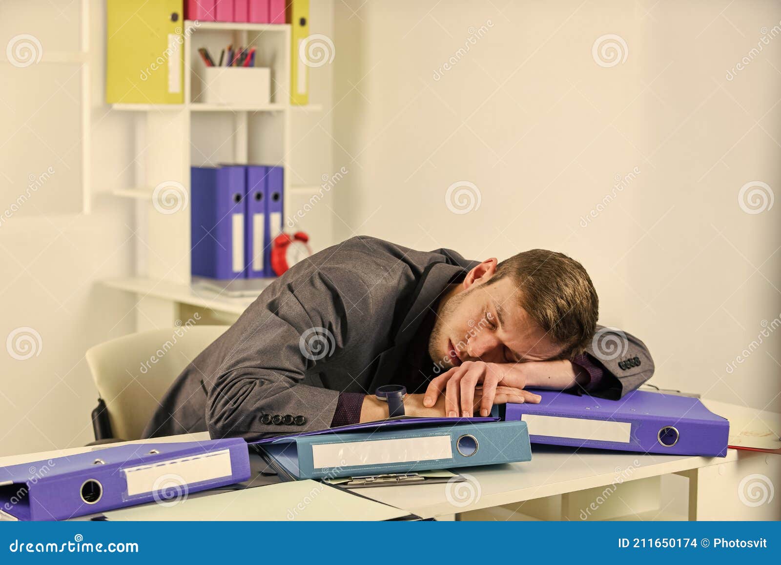 Worker Sleep on Documents Folders Workplace, Workaholic Man Concept ...