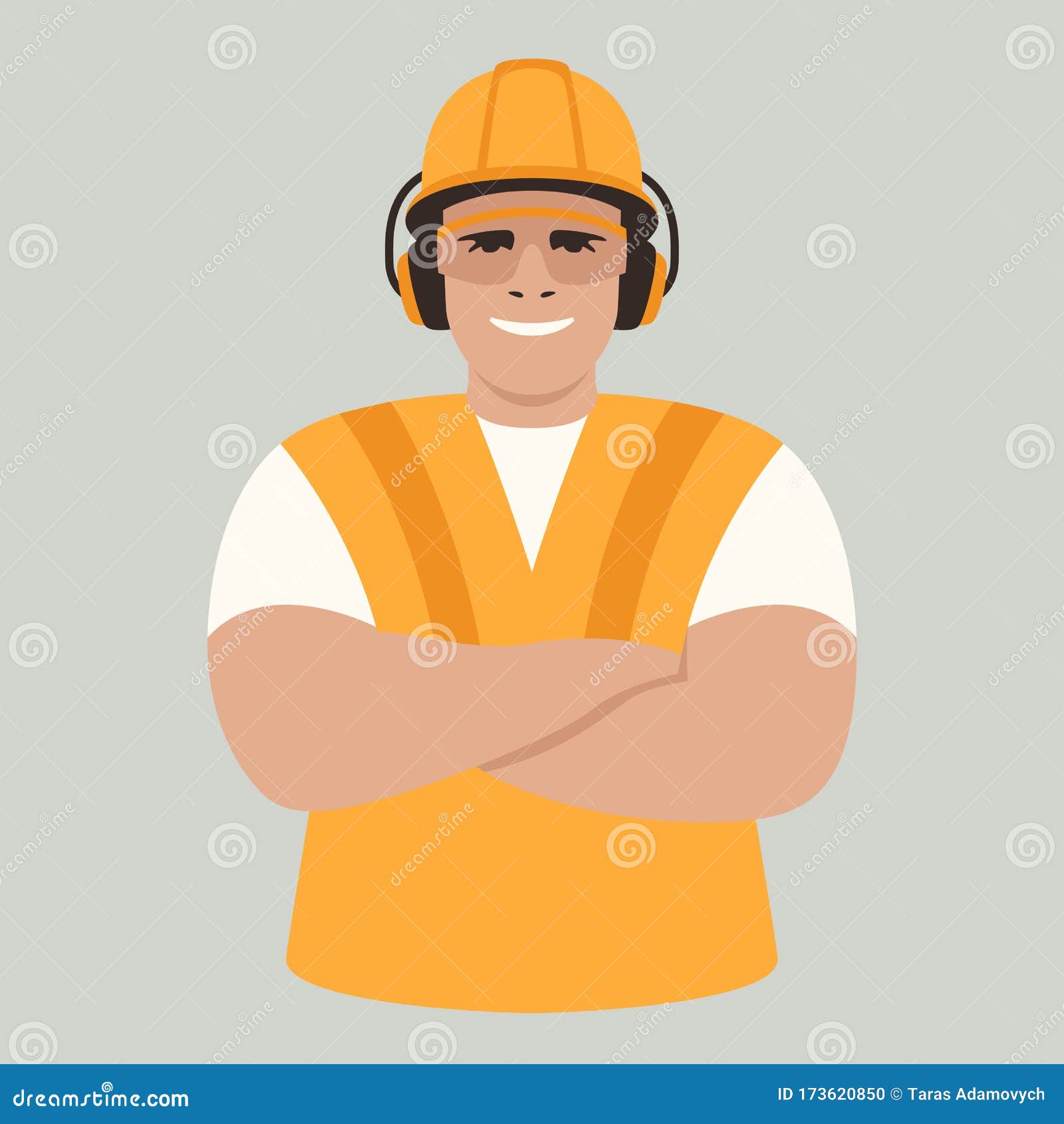 Worker Smiling in Protective Helmet Stock Vector - Illustration of ...
