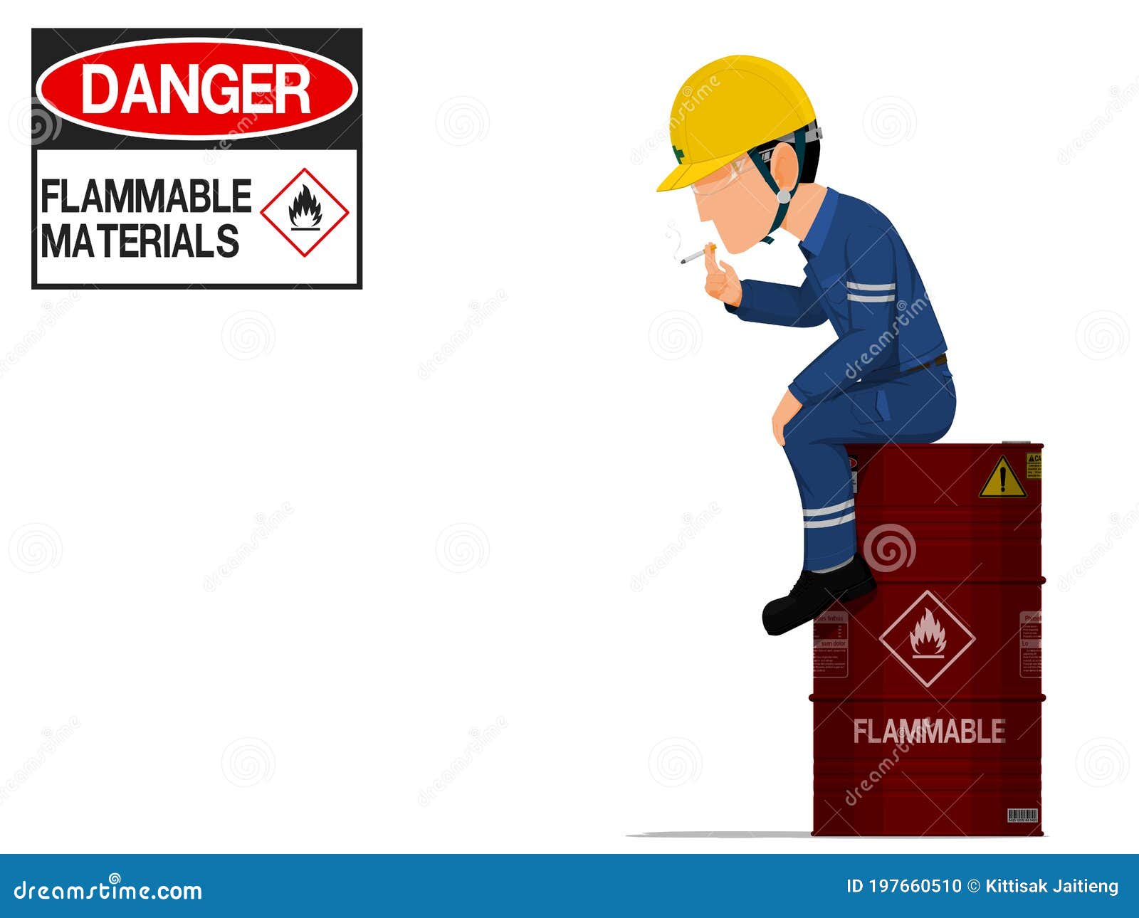 A Worker is Smoking on the Flammable Material Stock Vector ...