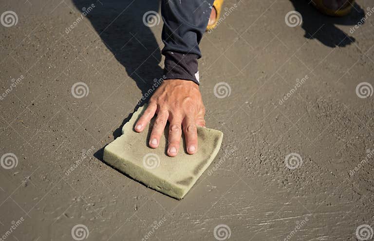 Worker Smooth Concrete Floor with Sponge Stock Photo - Image of object ...
