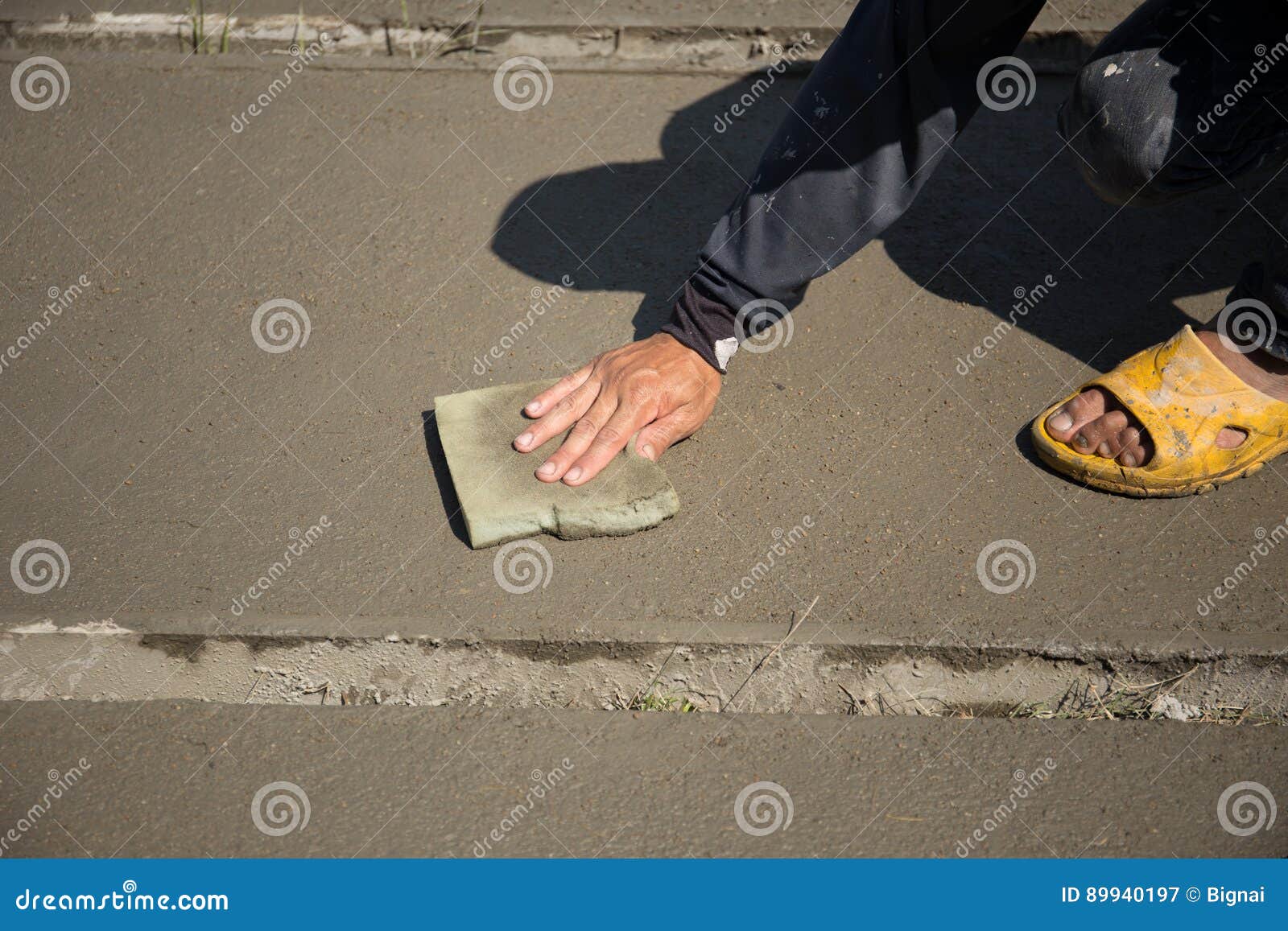 Worker Smooth Concrete Floor with Sponge Stock Image - Image of hand ...