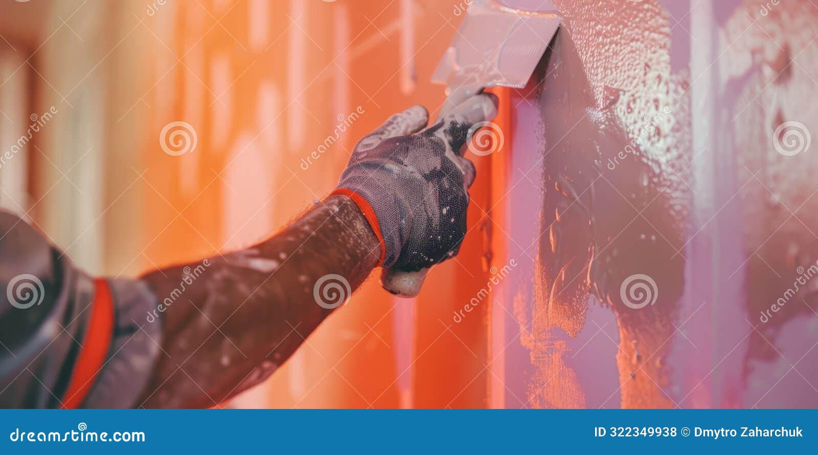 A Worker Smoothing Out Joint Compound on Drywall, Capturing the Dusty ...