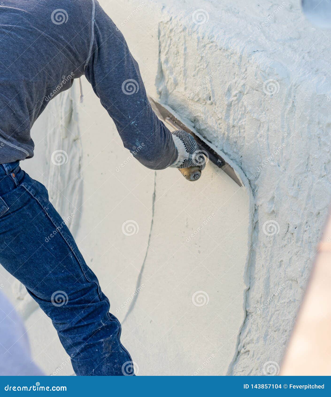 Worker Smoothing Wet Pool Plaster with Trowel Stock Photo - Image of ...