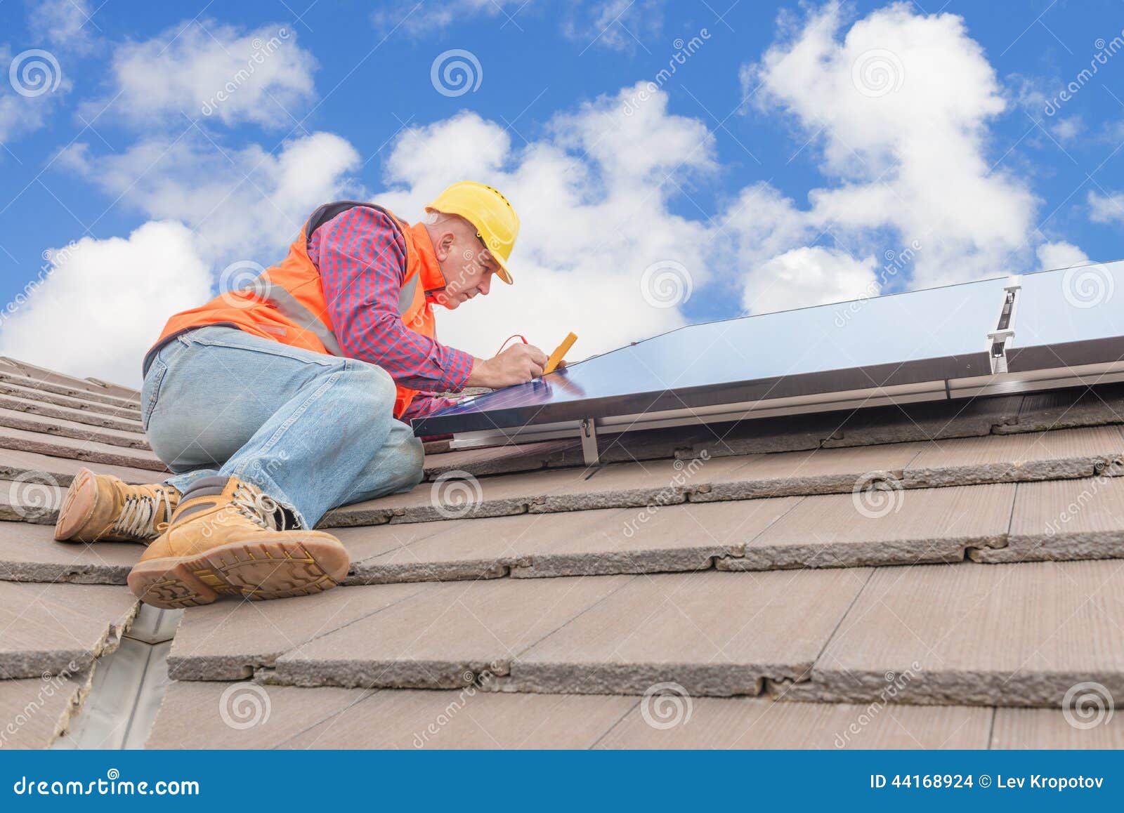 Worker and solar panels stock photo. Image of power, electricity - 44168924