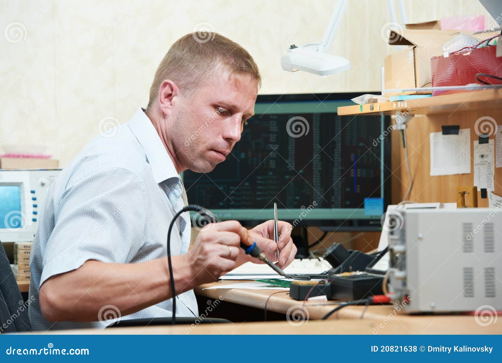 Worker Soldering Microchip Scheme Stock Photo - Image of mechanician ...