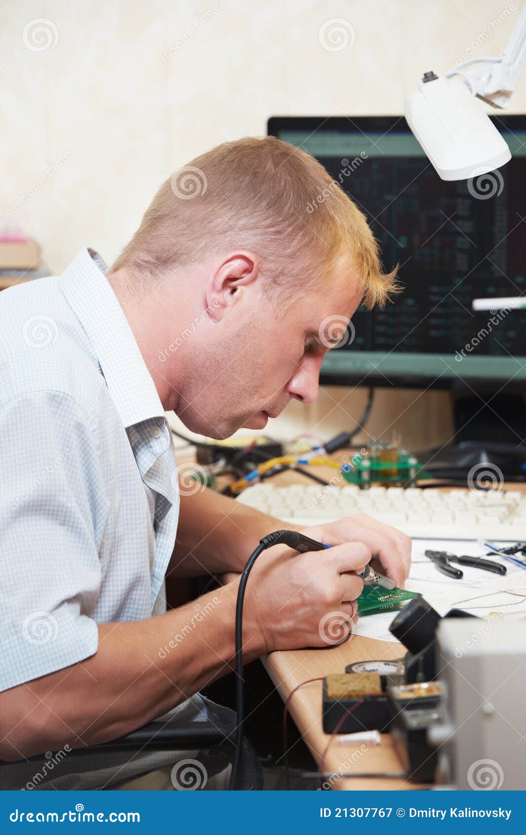 Worker Soldering Microchip Scheme Stock Image - Image of industrial ...