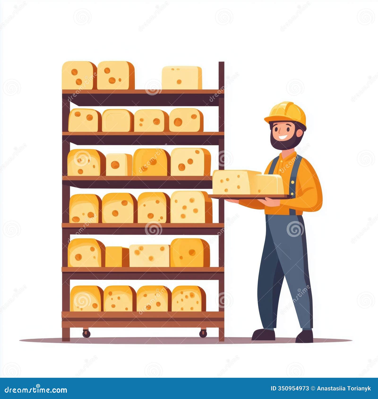 Worker Sorting Freshly Processed Cheese on Drying Shelves at a Cheese ...