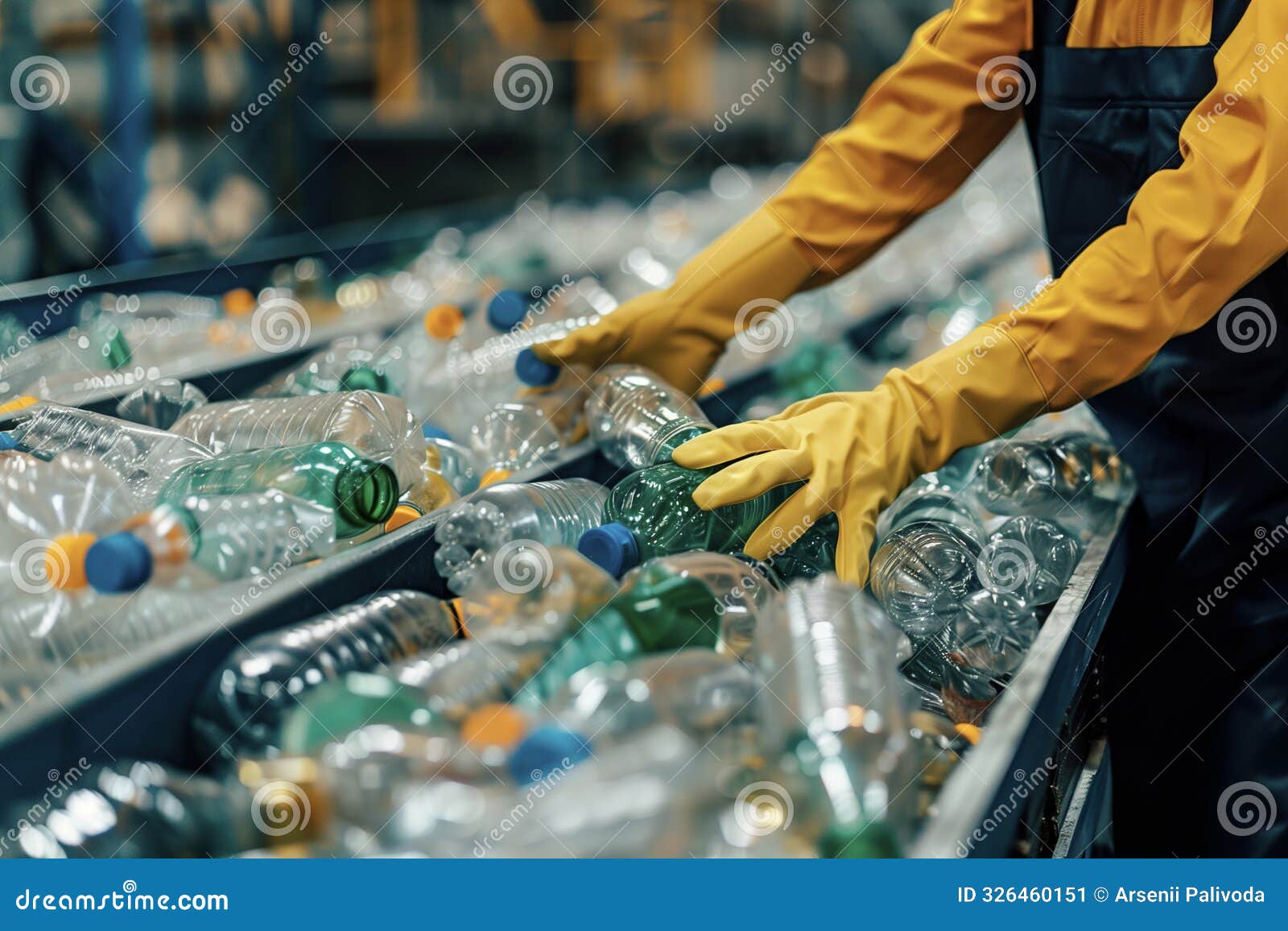 Worker Sorting Plastic Bottles on Assembly Line Stock Illustration ...
