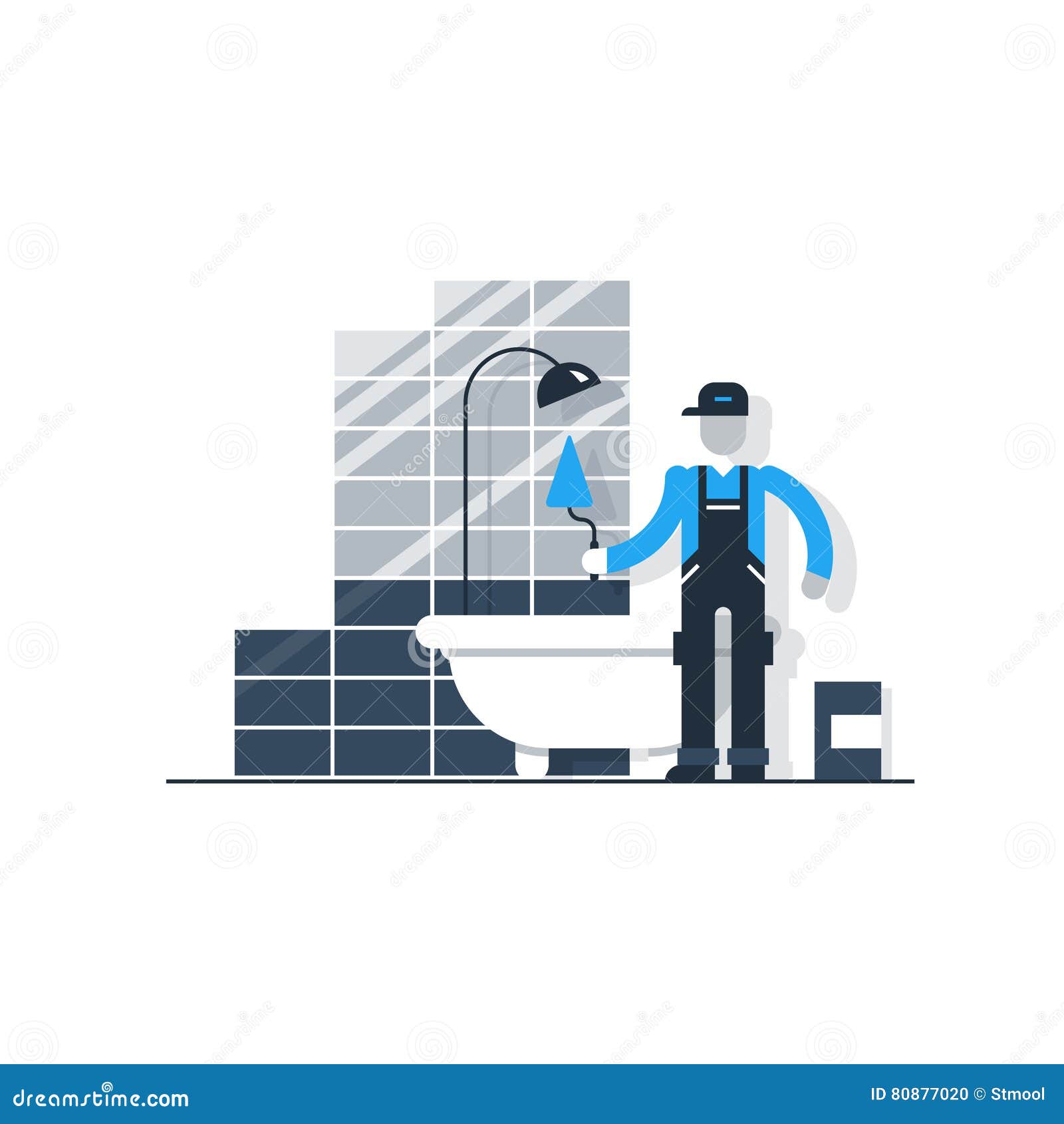 Worker with Spatula in Bathroom Puting Tiles, Home Improvement Stock ...
