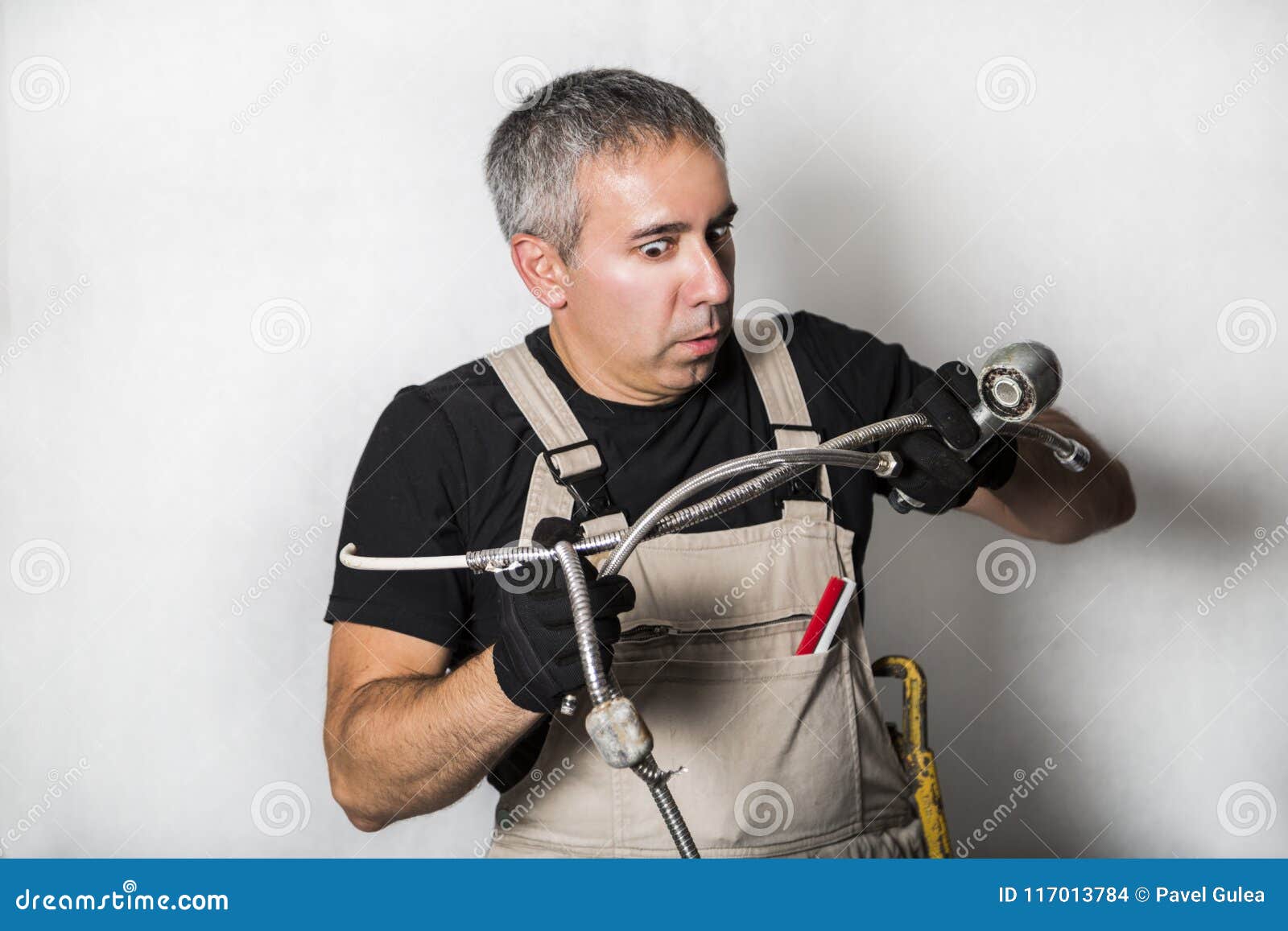 Worker Specialist Plumber, Engineer or Constructor on White Background ...