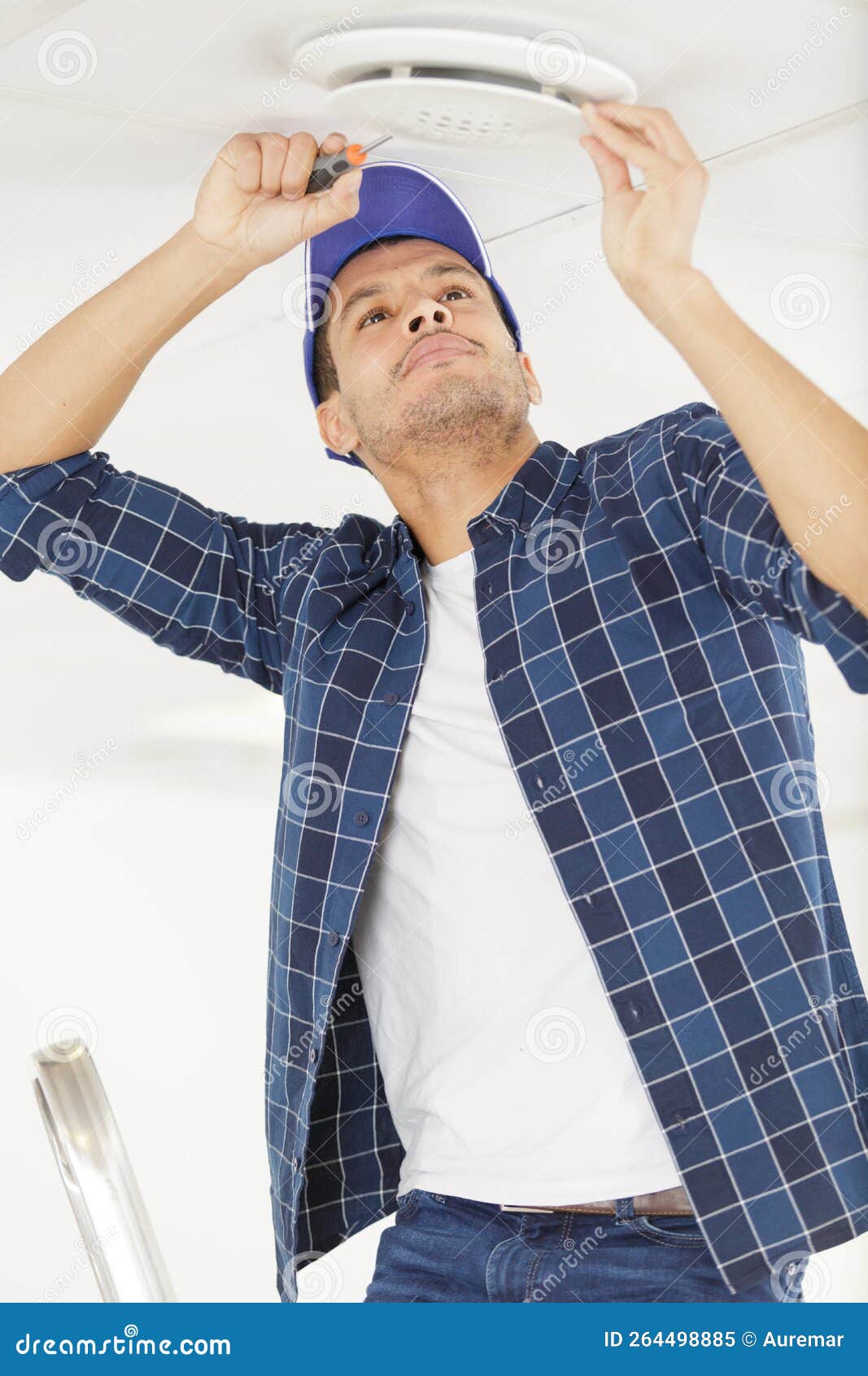 Worker Specialties Assembly Fire Alarm Sensor Stock Image - Image of ...