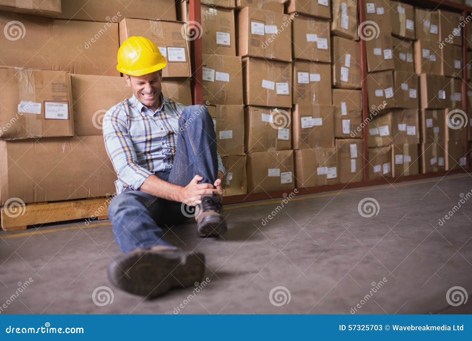 Worker with Sprained Ankle on Floor in Warehouse Stock Image - Image of ...