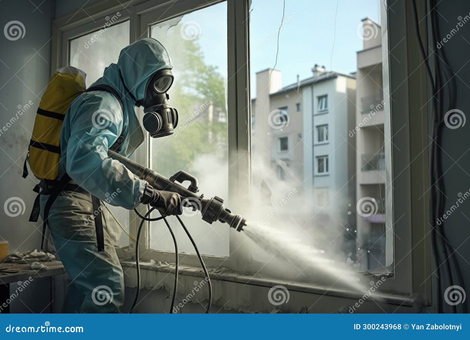 Worker Spraying Pesticide on a Window Corner Stock Illustration ...