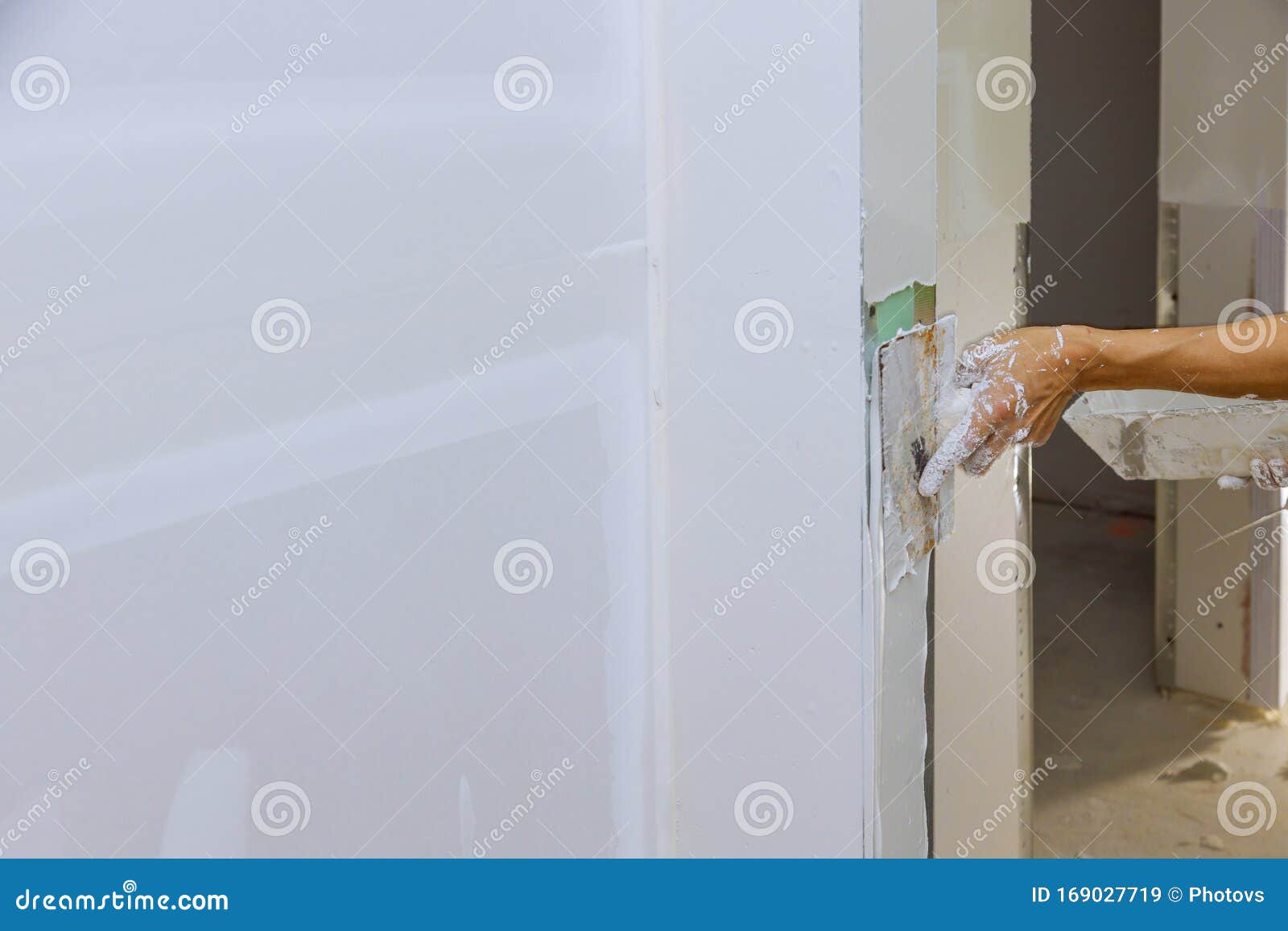 Worker Spreading Coating Plaster Walls Stock Image - Image of interior ...