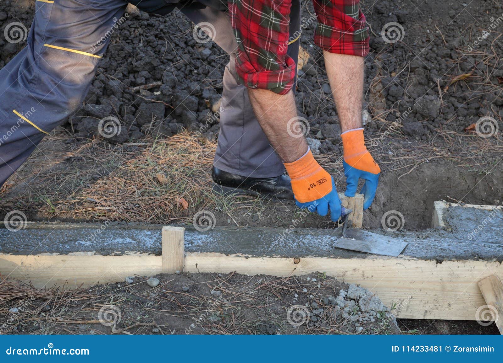 Construction Worker Making Concrete Foundation in Formwork Stock Image ...