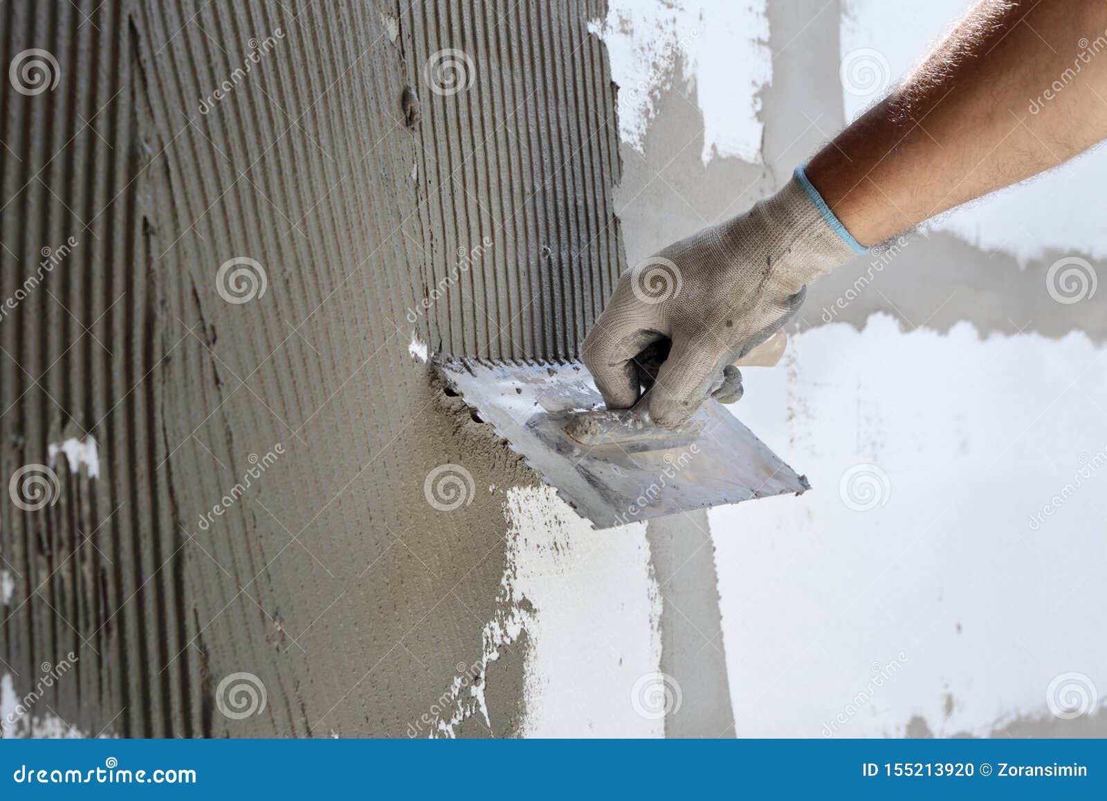 Wall Insulation, Spreading Mortar Over Styrofoam, Polystyrene Cover ...