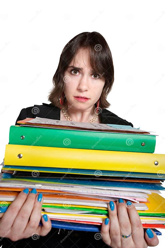 Worker with Stack of Binders Stock Photo - Image of overwhelmed, people ...