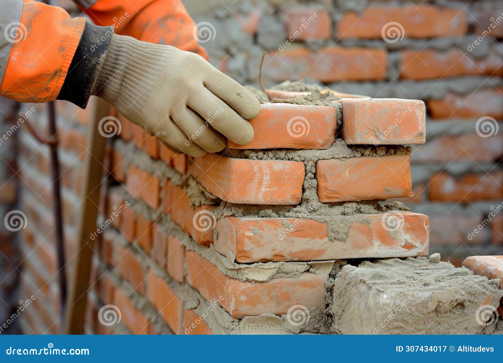 Worker Stacking Bricks Neatly on a New Wall Section Stock Image - Image ...