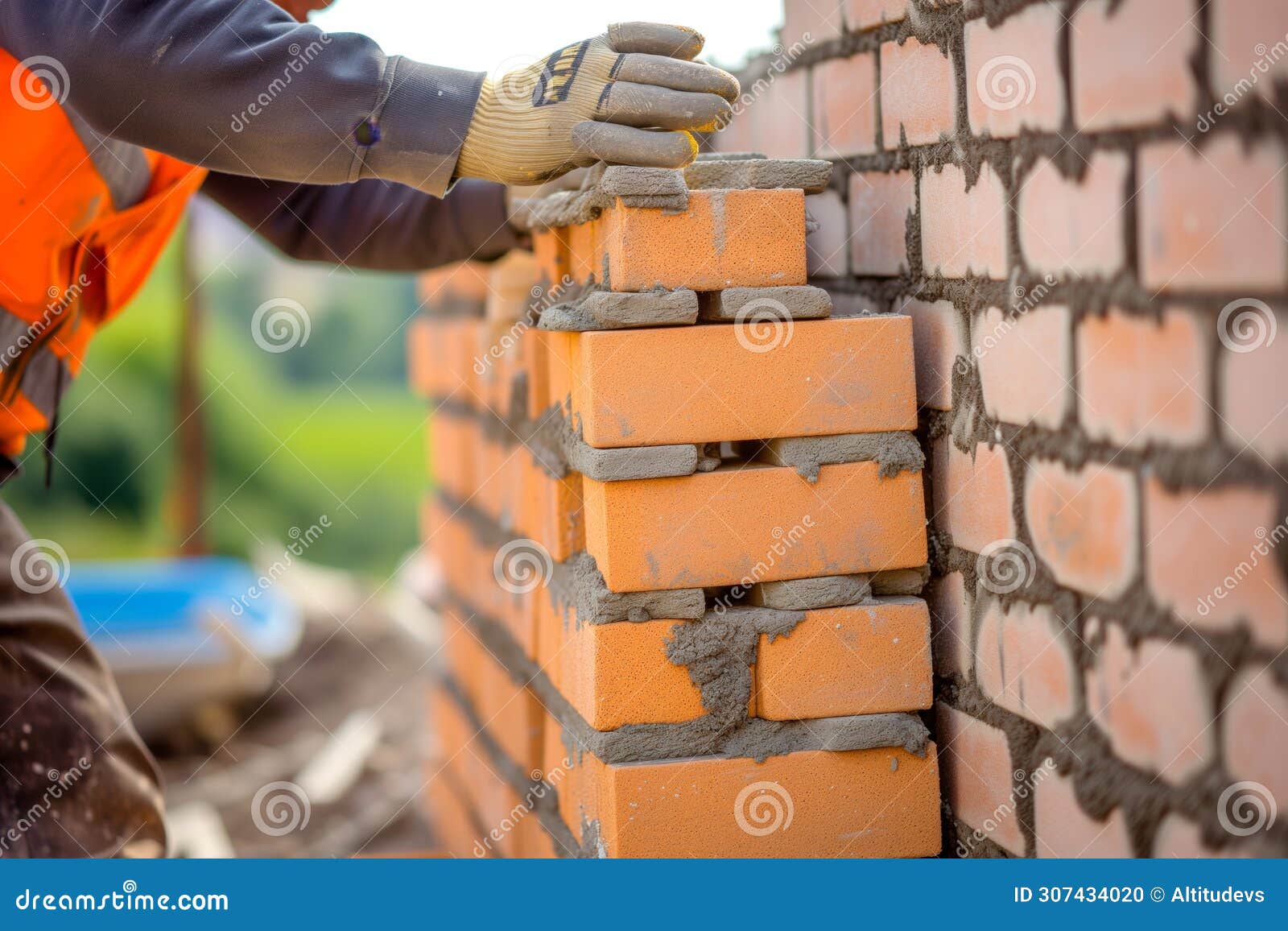 Worker Stacking Bricks Neatly on a New Wall Section Stock Photo - Image ...