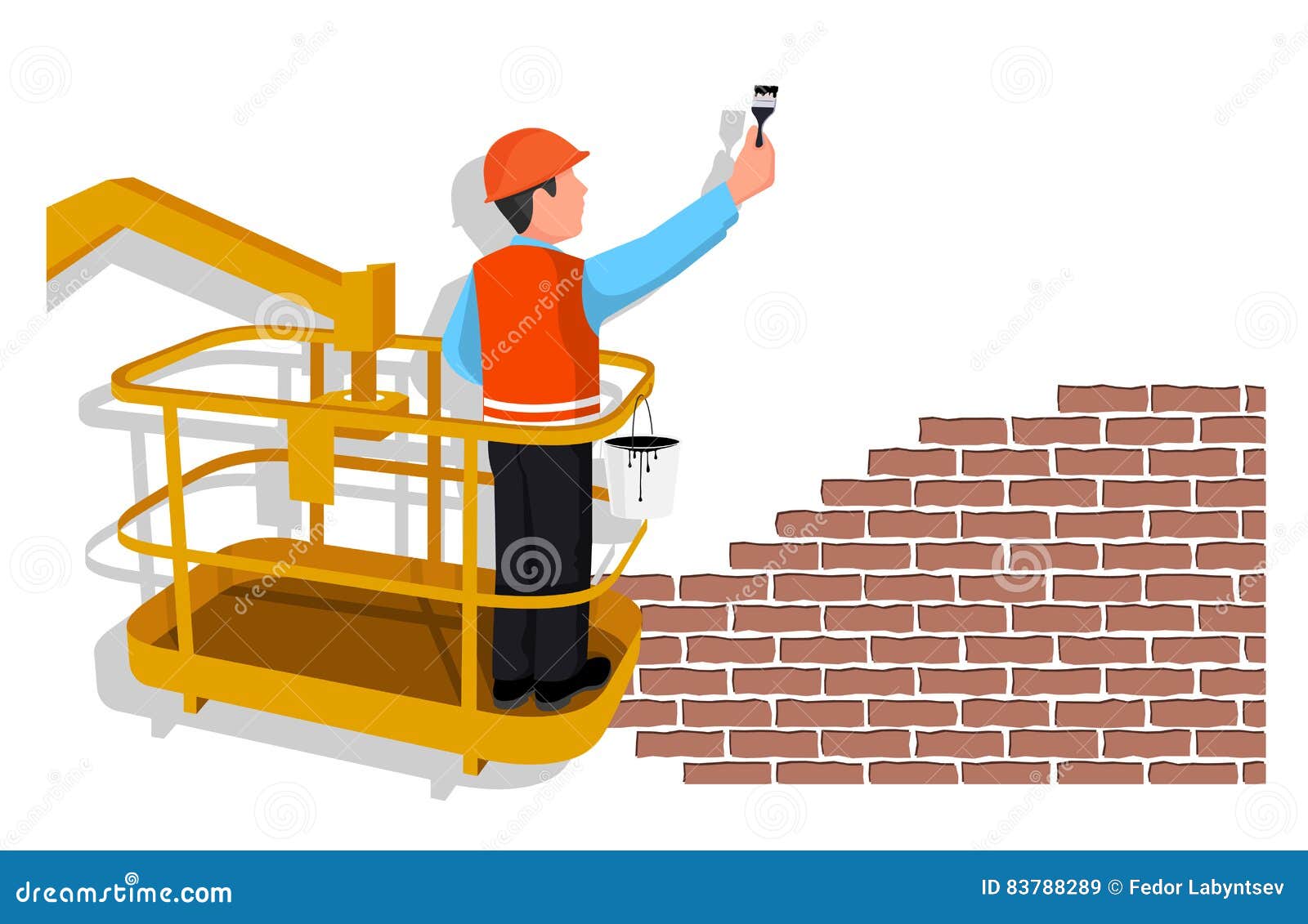 Worker Standing in an Assembly Cradle Paints a Wall Representing the ...