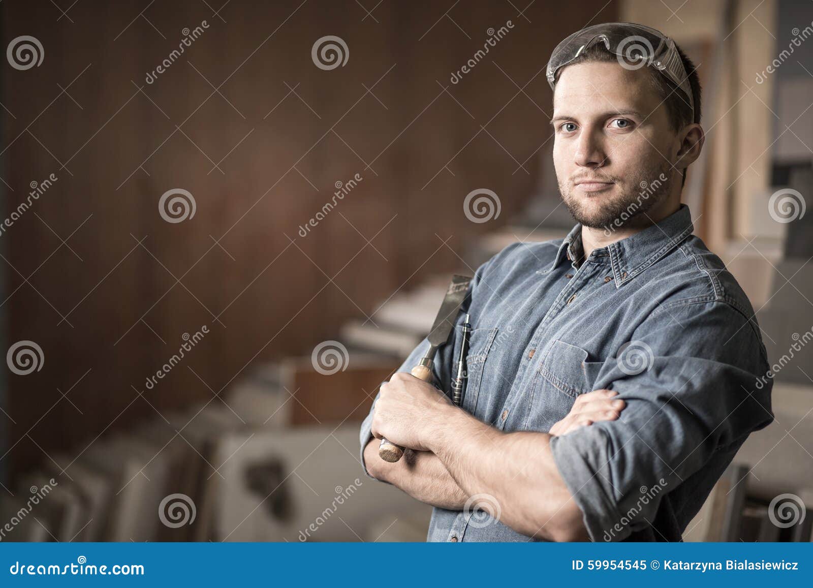 Worker With Chisel And Hammer Check Concrete Base Stock Photography ...