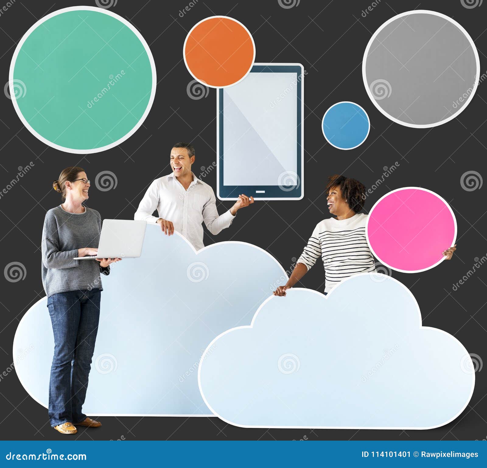 Worker Standing and Holding a Mobile Icon Stock Image - Image of ...