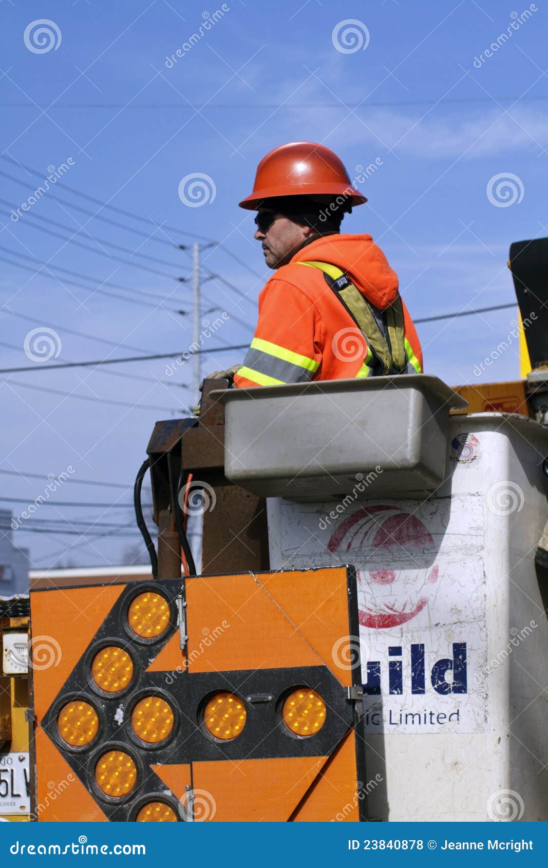 Worker Stands in Aerial Lift Bucket Editorial Stock Photo - Image of ...