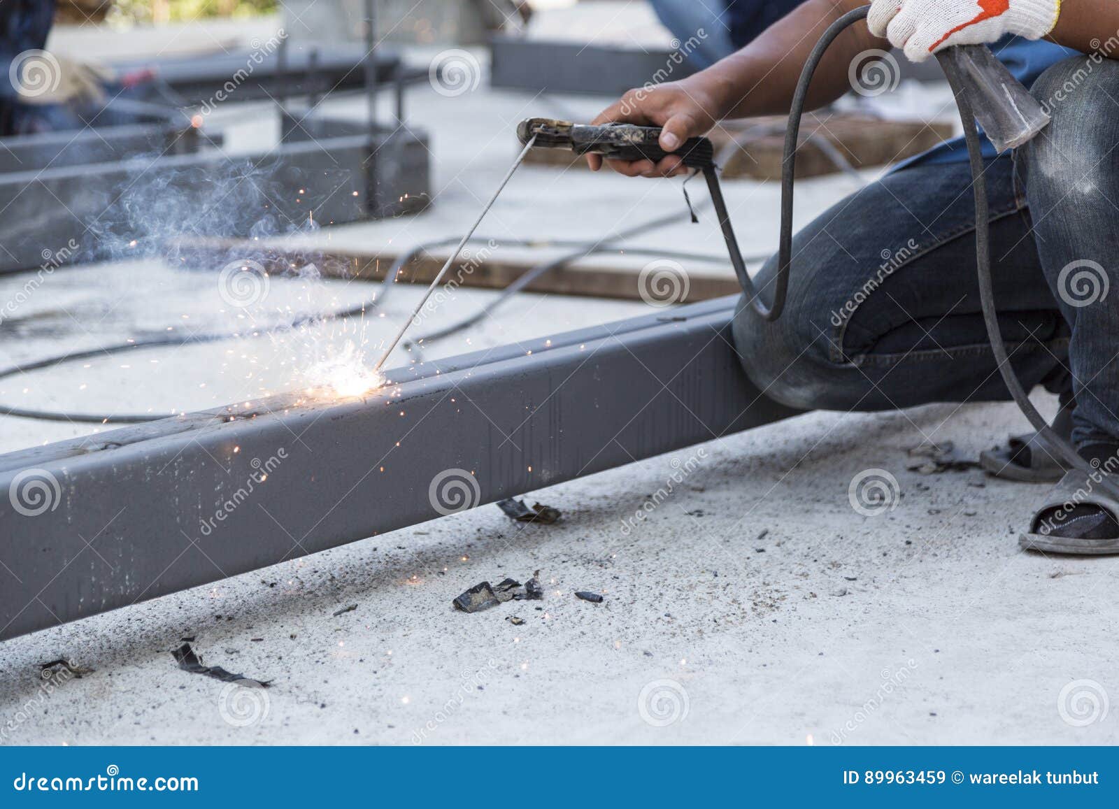 Worker Steel Welding with Unsafety Position Stock Image - Image of ...