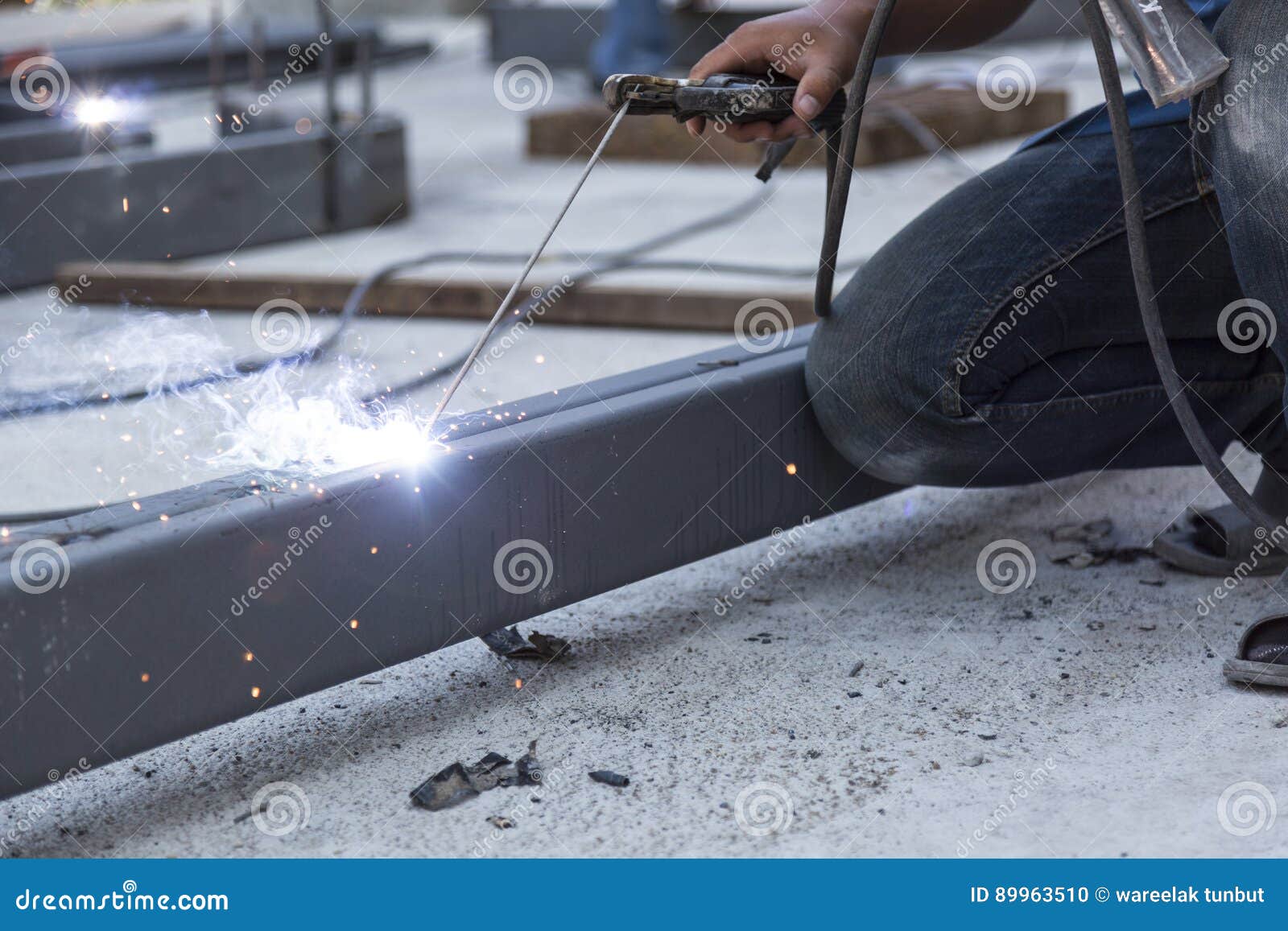 Worker Steel Welding with Unsafety Position Stock Photo - Image of ...