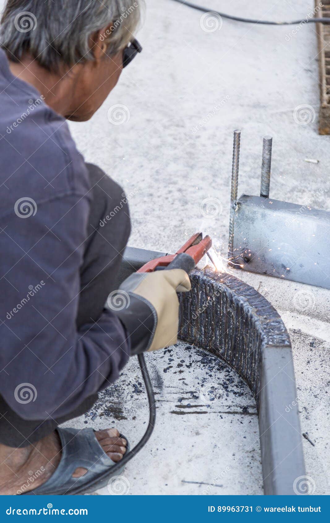 Worker Steel Welding with Unsafety Position Editorial Photo - Image of ...