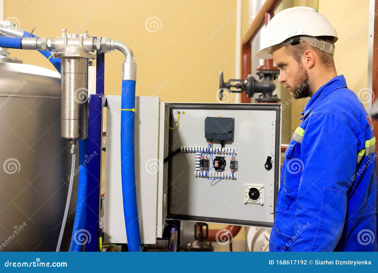 Worker of Substation Opens Electric Cabinet for Manage Technological ...