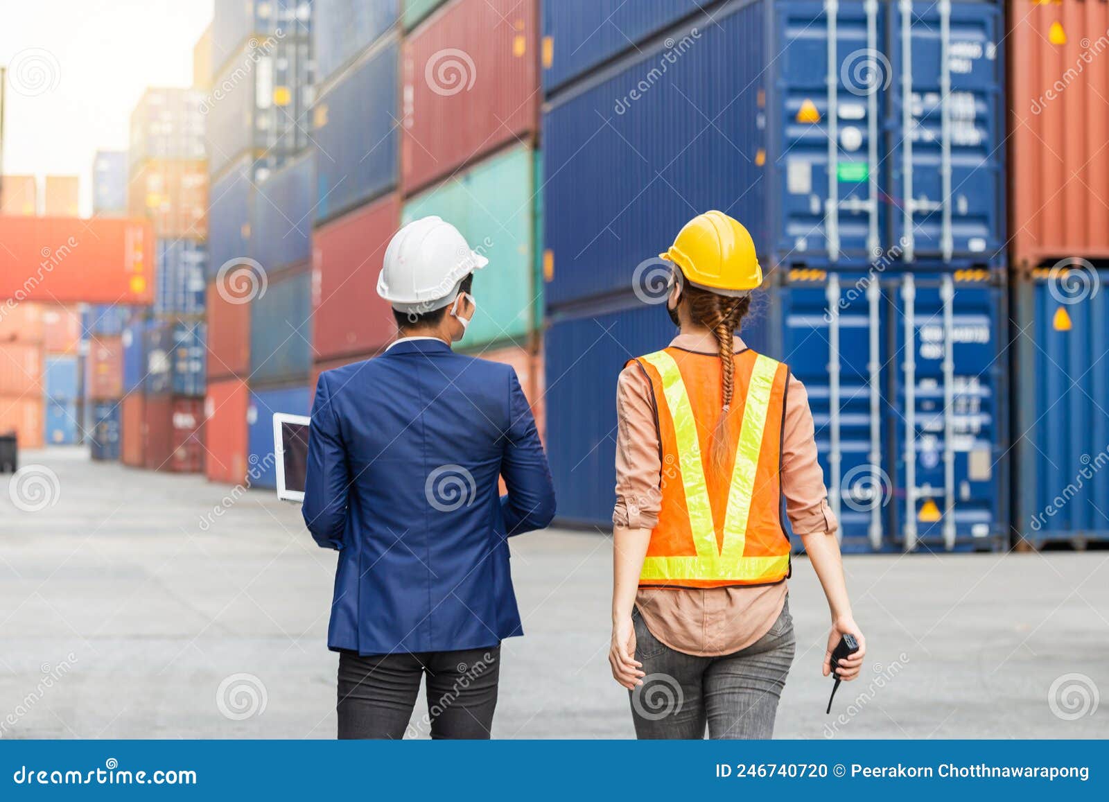 Worker and Supervisor in the Container Yard, Industrial Engineer and ...