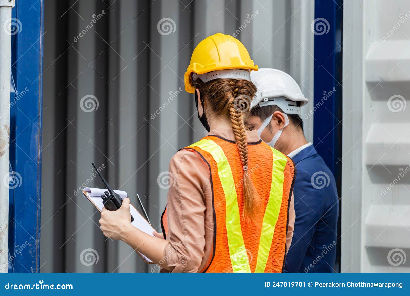 Worker and Supervisor in the Container Yard, Industrial Engineer and ...