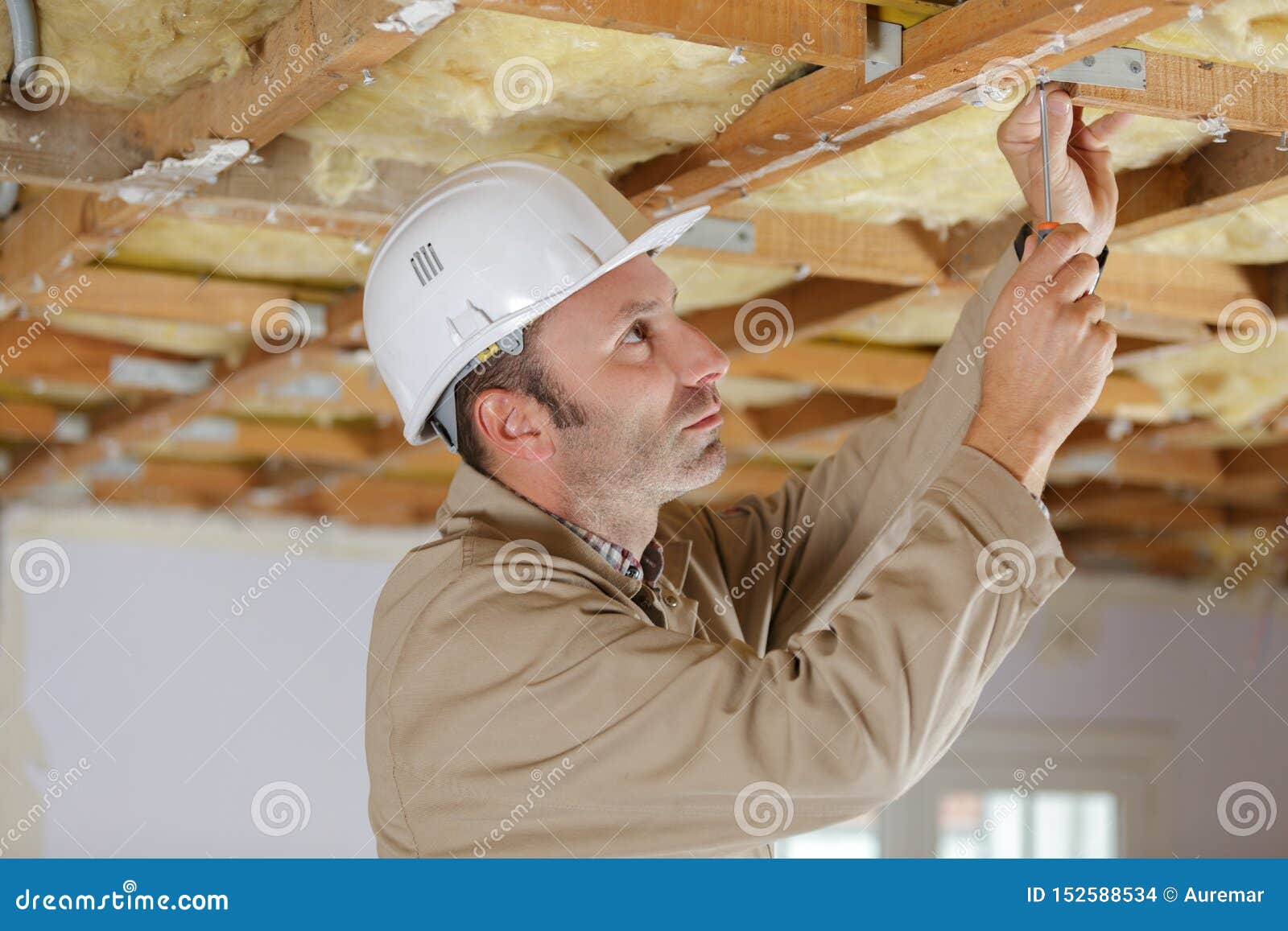 Worker on Suspended Ceilings Stock Photo - Image of master, installing ...