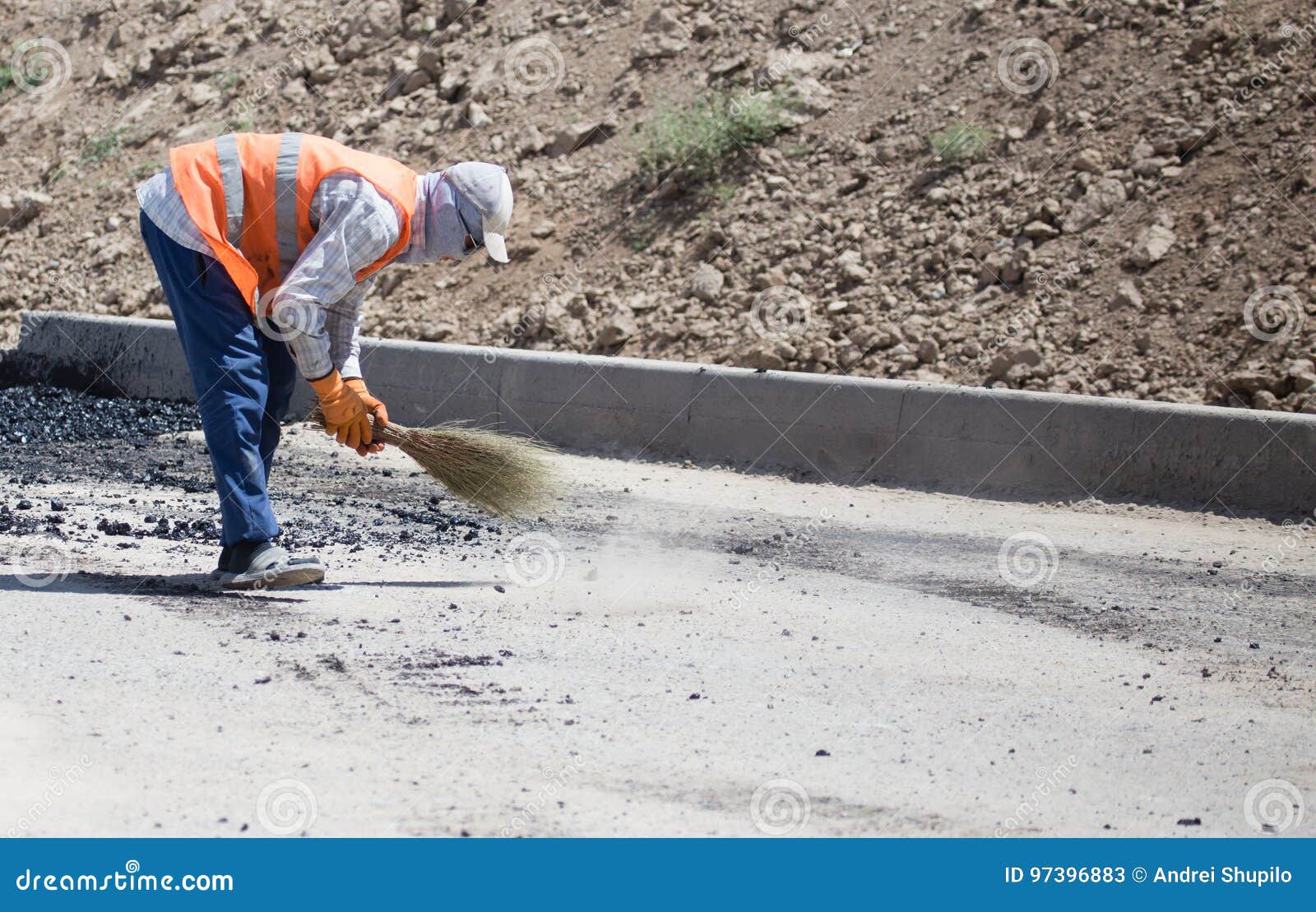 The Worker Sweeps the Path in Repair Editorial Stock Photo - Image of ...
