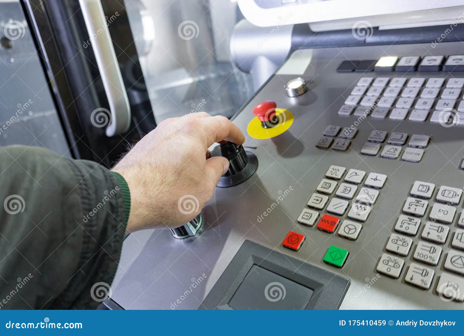 The Worker Switches the Buttons on the Remote Control of the CNC ...
