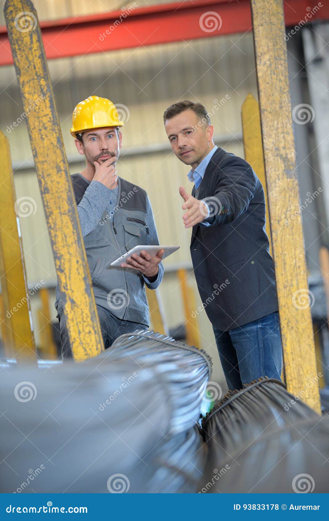 Worker with Tablet Talking To Manager in Warehouse Stock Photo - Image ...